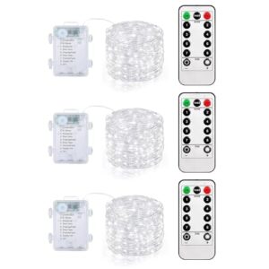 c-larss battery operated fairy lights 3 pcs copper wire waterproof operated led with remote control dimmable timer function 8 lighting modes garden christmas white light.