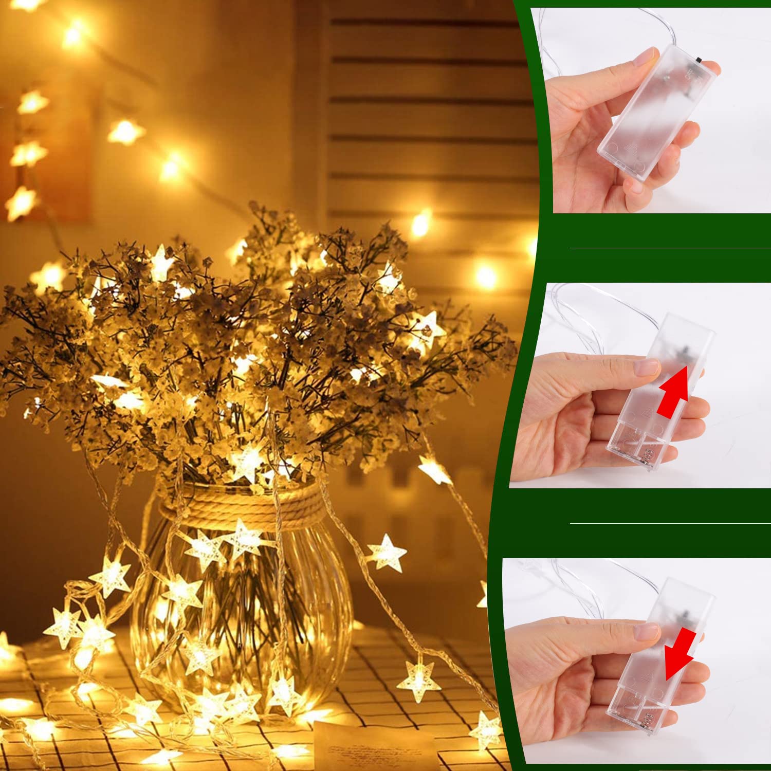 Led Fairy Lights Battery Operated, Mini Battery Powered Copper Wire Starry Fairy Lights for Bedroom, Christmas, Parties, Wedding, Centerpiece, Decoration Warm Light (1 pcs)