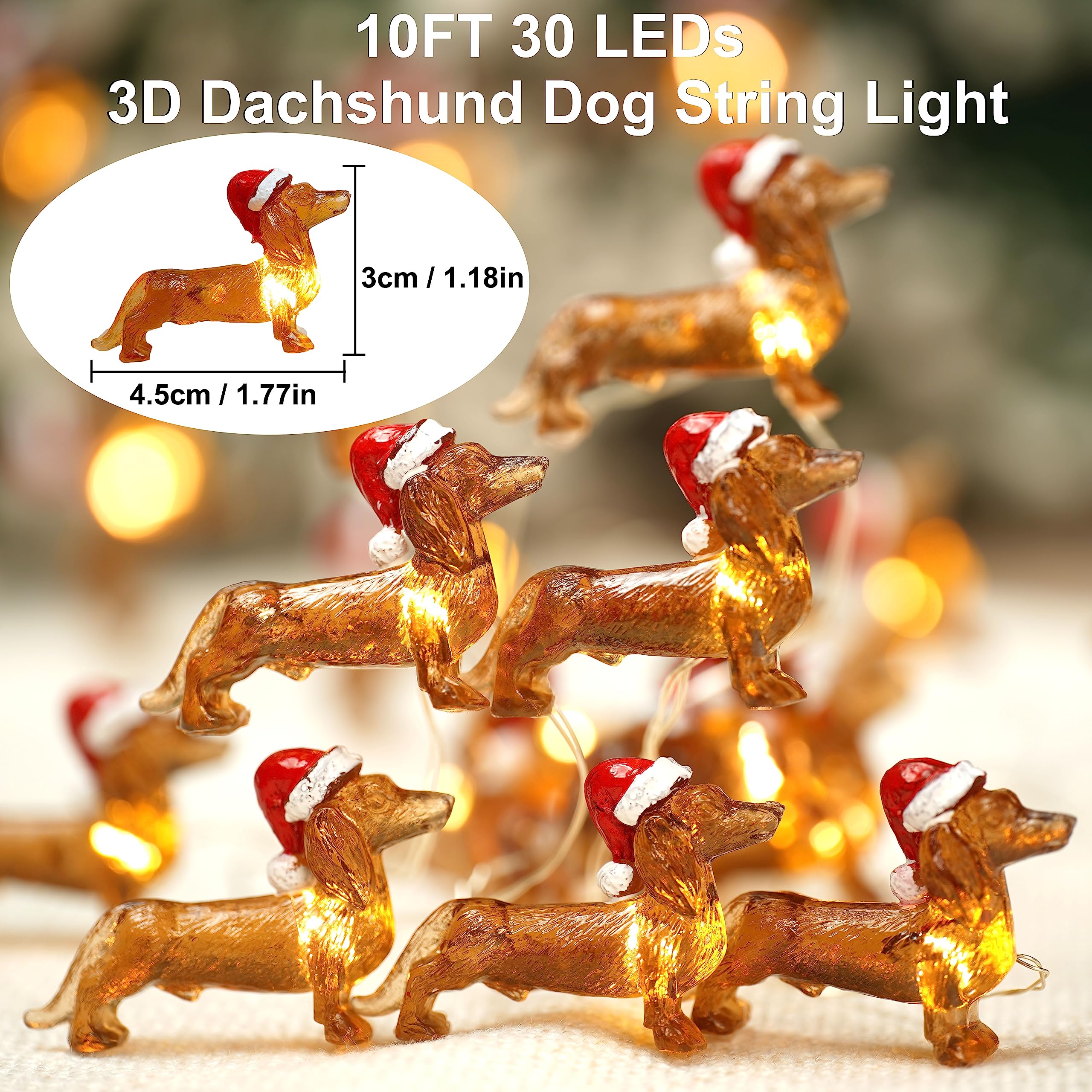 KAiSnova Dachshund Dog String Lights 10ft 30 LED Battery Operated Fairy Lights with Remote and Timer Dachshund Gifts for Women Christmas Lights for Indoor Outdoor Wedding Birthday Parties Xmas Tree