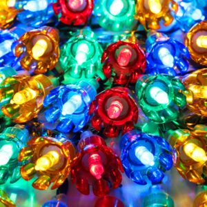 Christmas Concepts® 20 2m/6.6ft LED Retro Multi Coloured Petal String Lights – Battery Operated Static Christmas Fairy Lights with 30cm Lead Wire