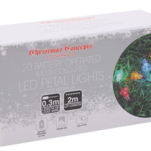 Christmas Concepts® 20 2m/6.6ft LED Retro Multi Coloured Petal String Lights – Battery Operated Static Christmas Fairy Lights with 30cm Lead Wire