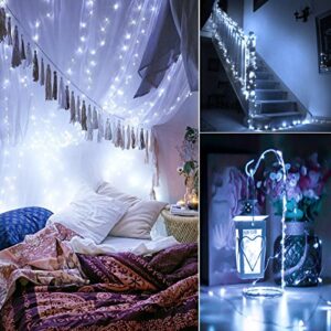 4 x Fairy Lights Battery Operated 8 Lighting Modes,50LEDs,16.4Ft/5 Meters Silver Wire String Lights,Timer Function,and Remote Control.for Christmas,Party,Wedding,Decorative Lighting(Cool White)