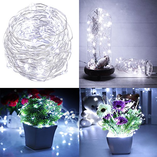 4 x Fairy Lights Battery Operated 8 Lighting Modes,50LEDs,16.4Ft/5 Meters Silver Wire String Lights,Timer Function,and Remote Control.for Christmas,Party,Wedding,Decorative Lighting(Cool White)