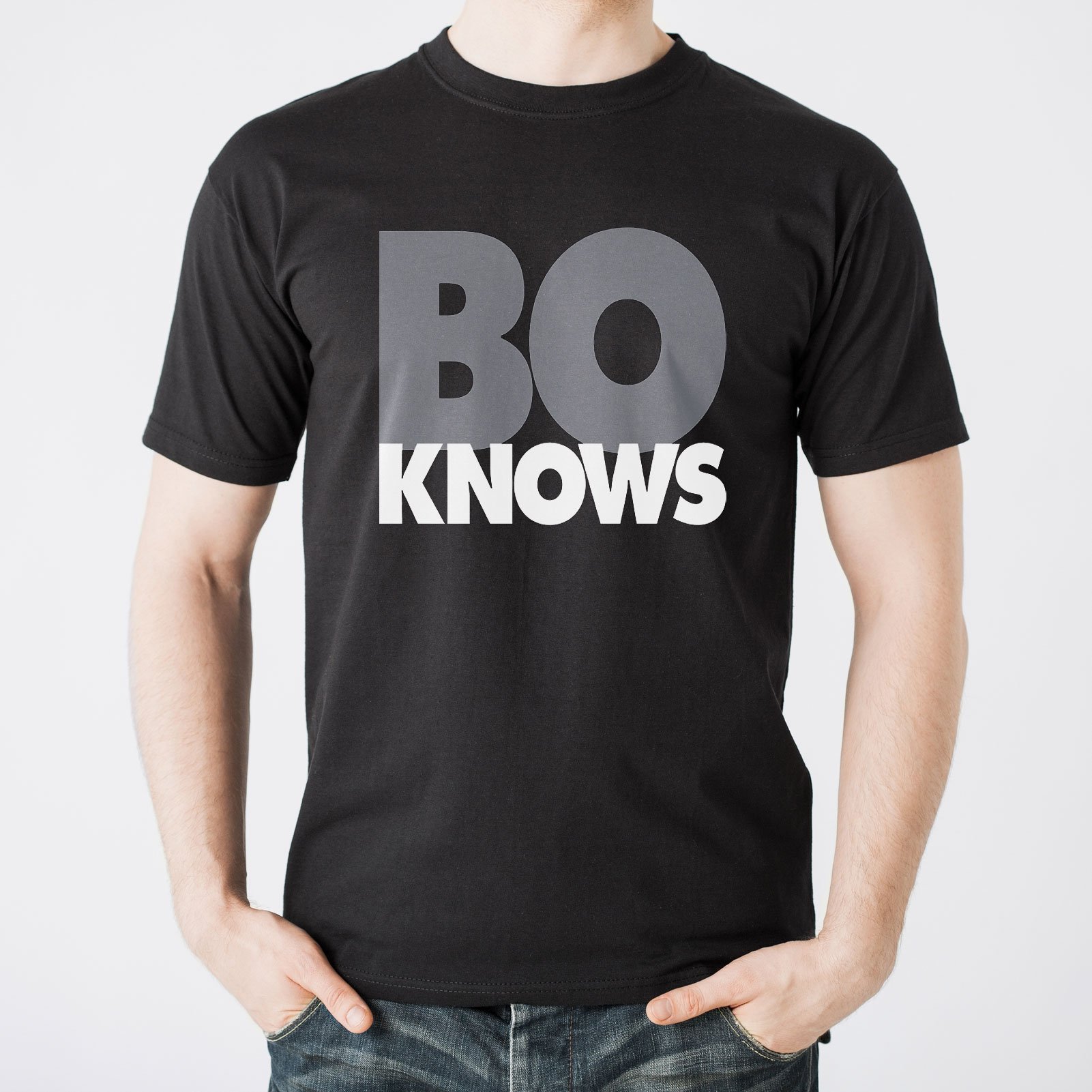 Bo Knows, Bold Block Black/Grey T-Shirt - Large - Black