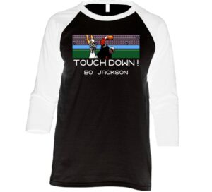 bo jackson tecmo bowl tochdown football video game t shirt m black/white