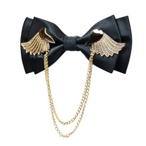 manoble men's adjustable metal wings two layer neck bowtie bow tie (black)