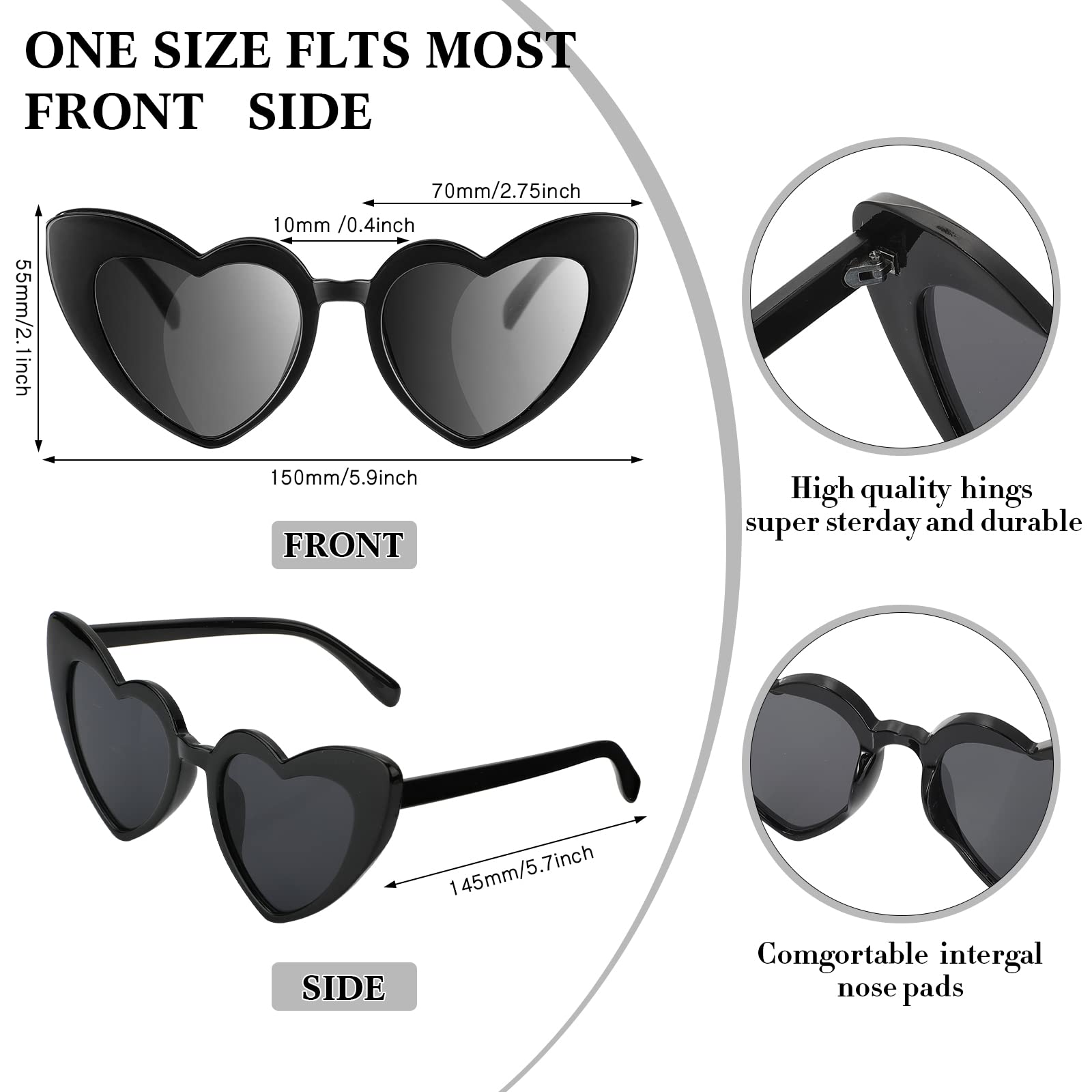 Konohan 24 Pairs Retro Heart Shaped Sunglasses for Women Vintage Heart Sunglasses for Party(Black, White)