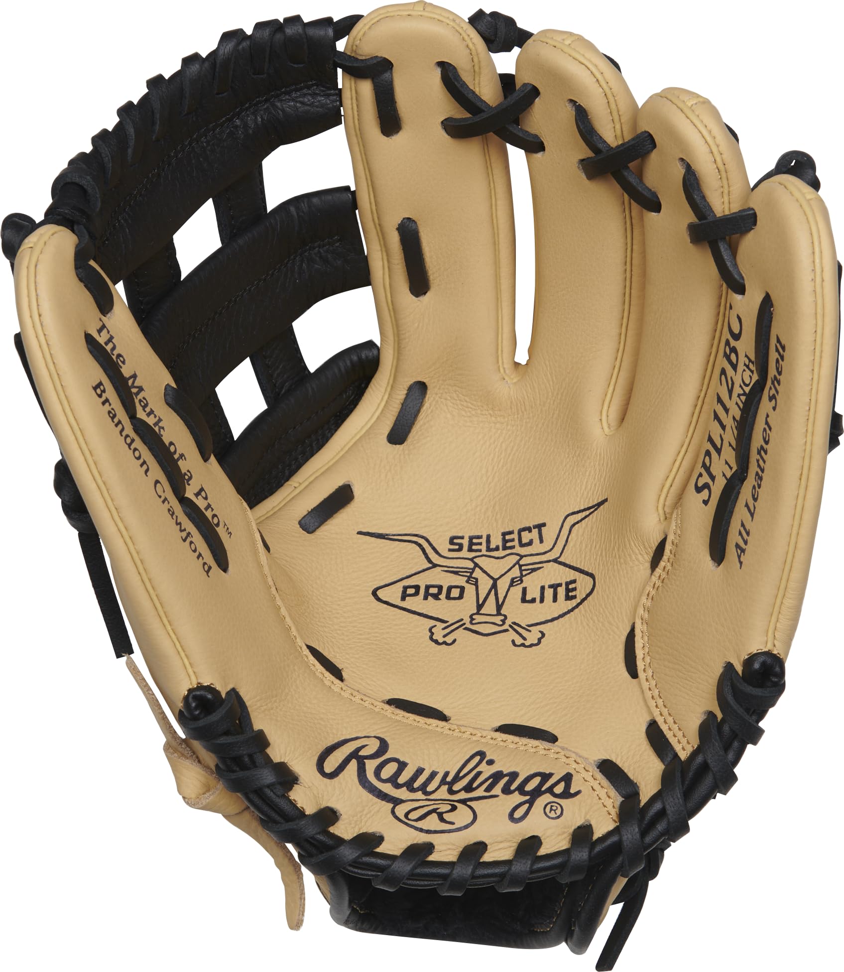 Rawlings | SELECT PRO LITE Youth Baseball Glove | Brandon Crawford Pattern | Left Hand Throw | 11.25" - Pro H-Web | Camel/Black