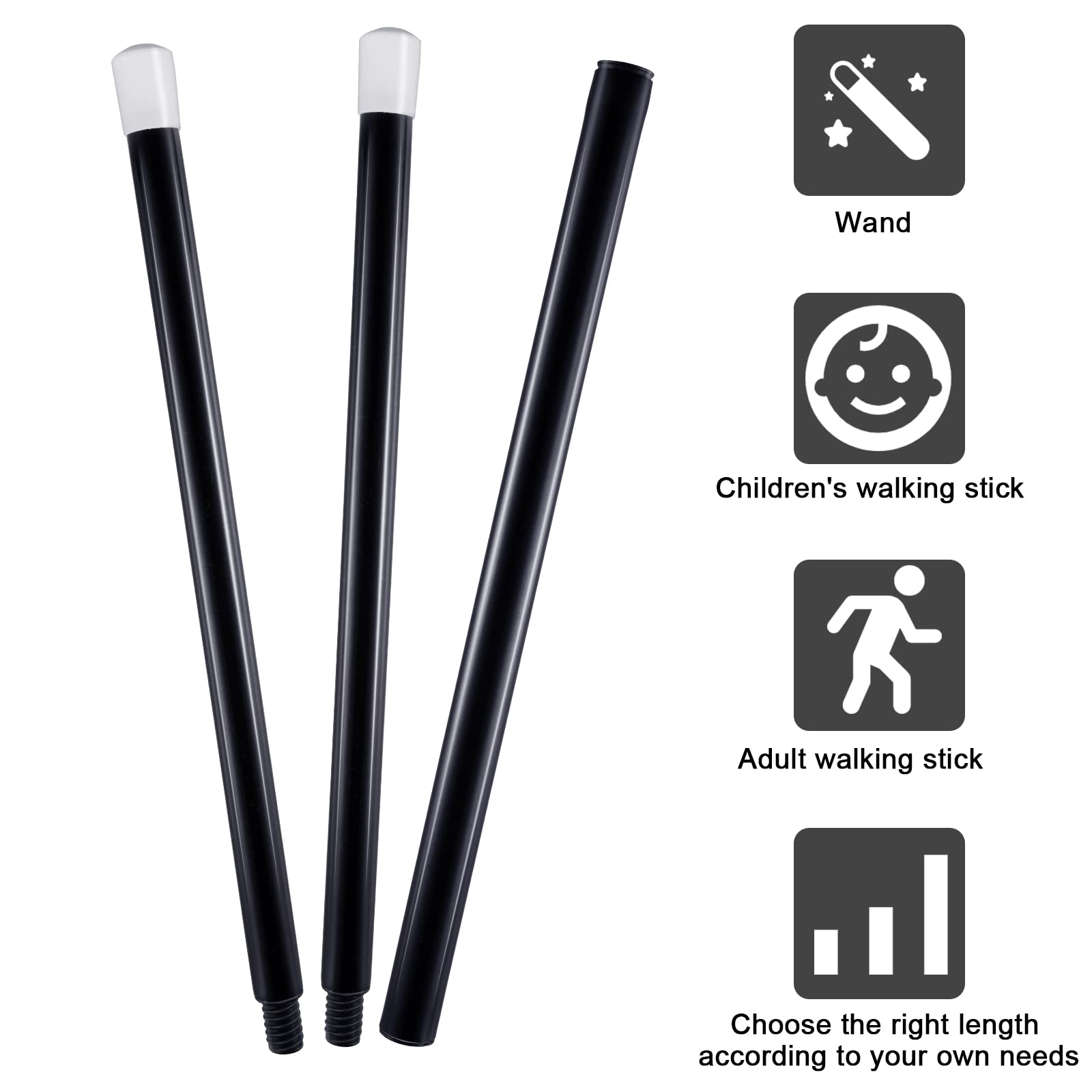 Magic Show Theatrical Cane 1920s Black Cane Halloween Costume Accessories Plastic Dance Canes with White Caps for Children Adult, 36.5 Inch (1 Piece)