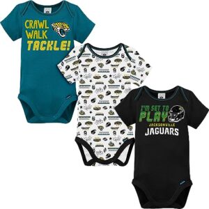 gerber unisex baby baby boys nfl 3 pack short sleeve onesie bodysuit, team color, 0-3 months