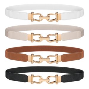 werforu women skinny belt for dresses retro stretch ladies waist belt plus size set of 4 (fits waist 22"-29, o-beige+black+white+brown)