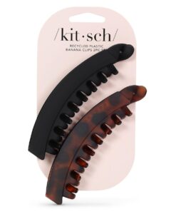 kitsch banana hair clips for women - large banana clip for thick hair | cute hair clips for girls | banana clips for thin hair | banana hair clip, big claw clips for thick hair, 2pc (black & tortoise)