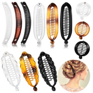 12 pieces fishtail hair clips classic clincher combs large double, banana ponytail holder for women, 4 styles