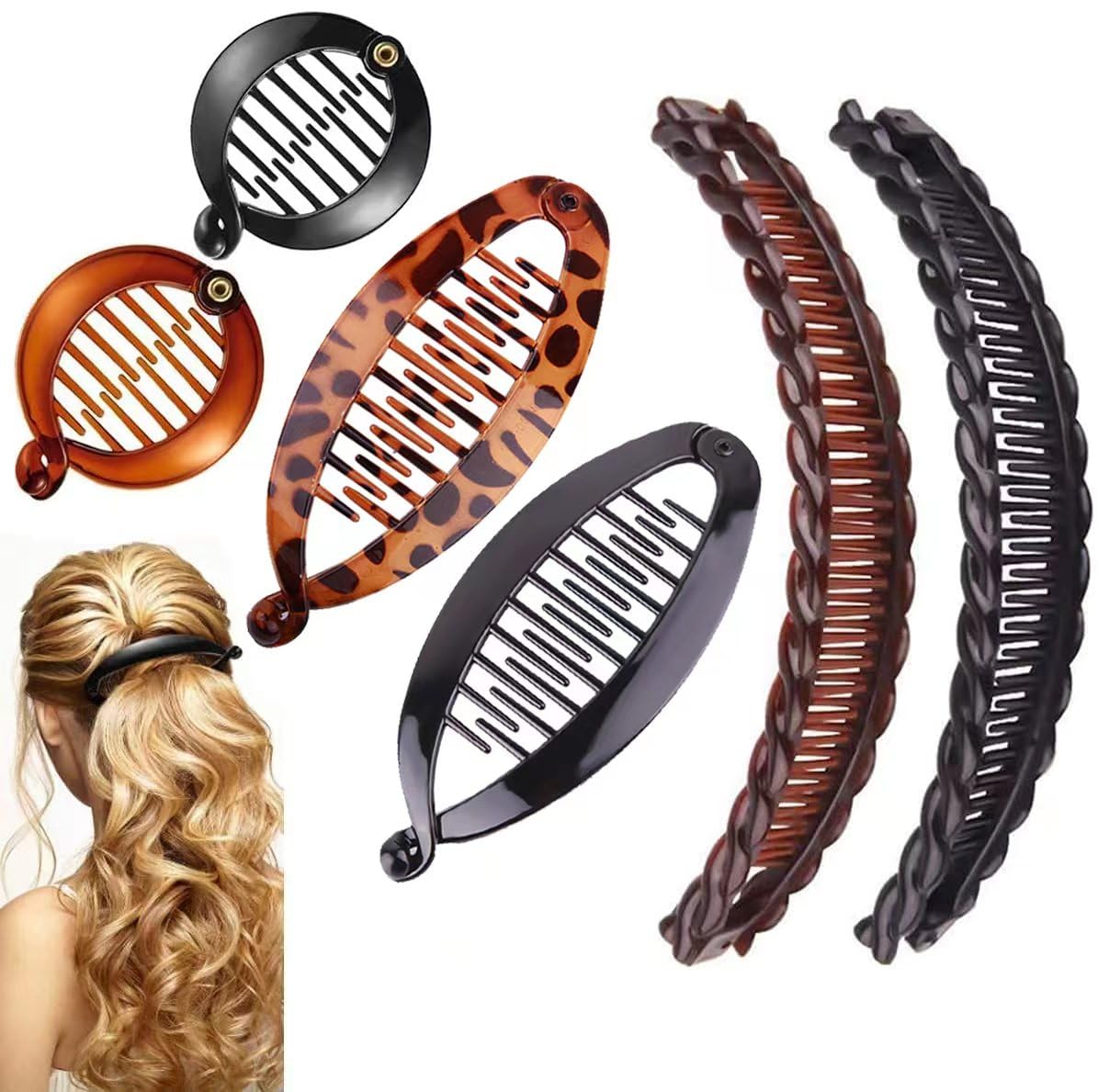 6Pcs Banana Hair Clips For Women and Girls Fishtail Hair Clip for Long Hair Clamps Styling for Thick Curly Hair Accessories (Style A)