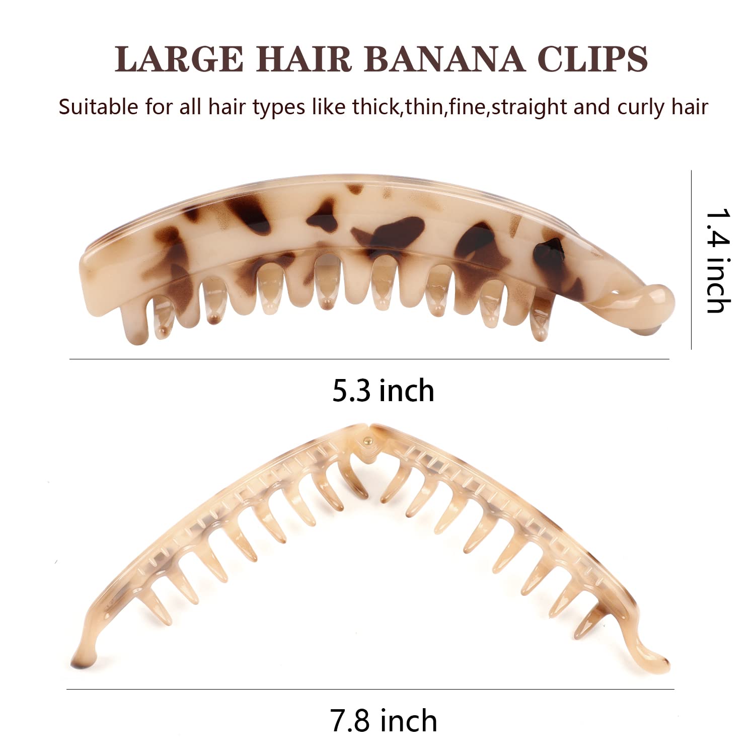 6 Pcs Large Banana Clip 5.3 Inch Banana Clips Hair for Thick Hair, Non-slip Banana Hair Clips for Fine Hair, Strong Hold Banana Clips for Women and Girls