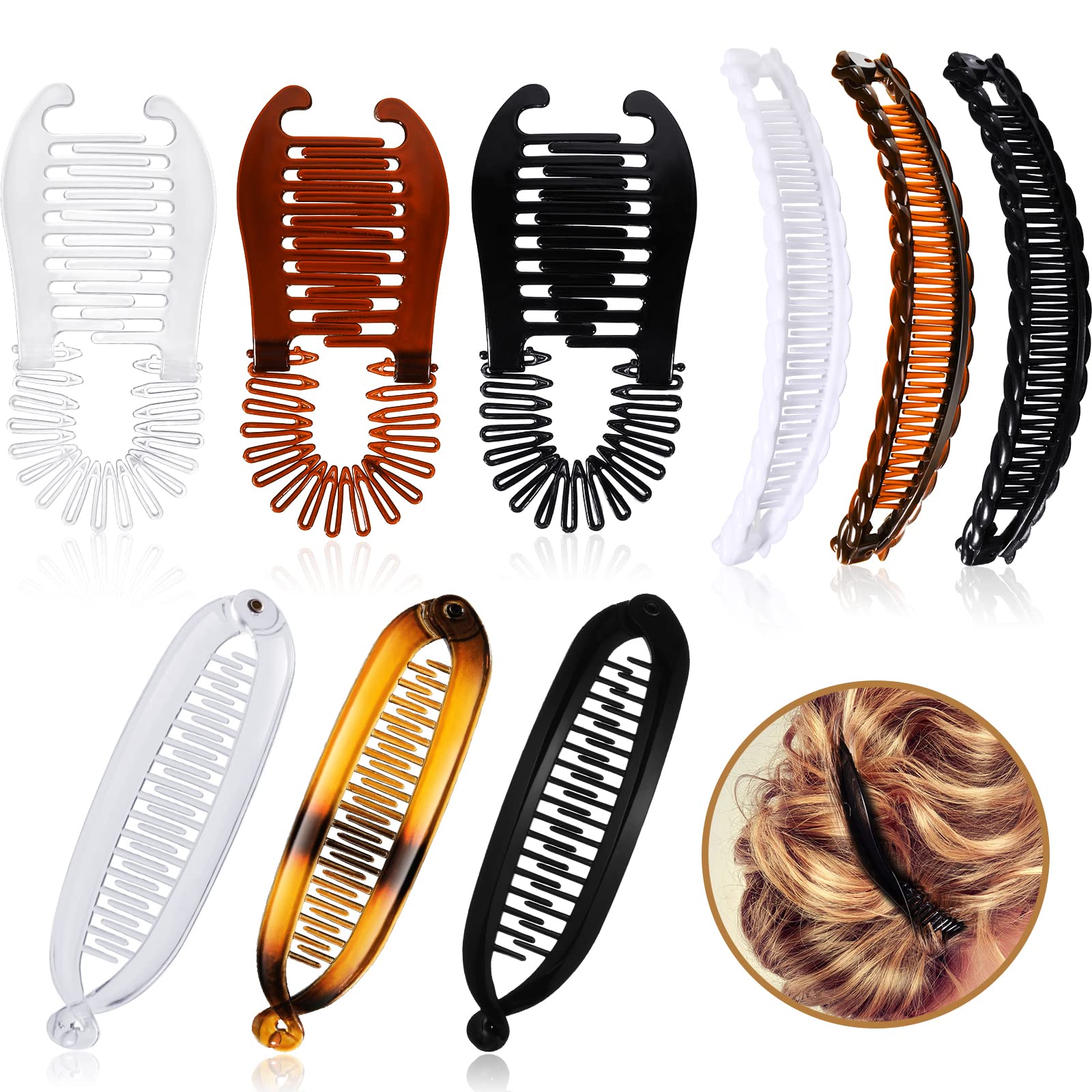 9 Pieces Banana Clips Hair for Thick Curly Hair Women Flexible Plastic Banana Grips Fishtail Ponytail Banana Holder Clincher Combs Banana Hair Comb Clips Girls Women