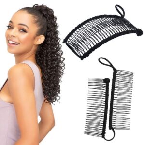 stretchy banana hair clip vintage clincher comb tool for thick thin curly hair stretch & adjust - decorative sturdy & lightweight - no pressure or headaches-cord w/bar closur (medium black 30-teeth)