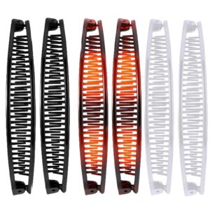 6pcs banana clips hair clincher combs bananas vintage large hair clip for thick banana clips set for women stylish hair accessories for ponytails, fishtails, and more (brown, white, black)