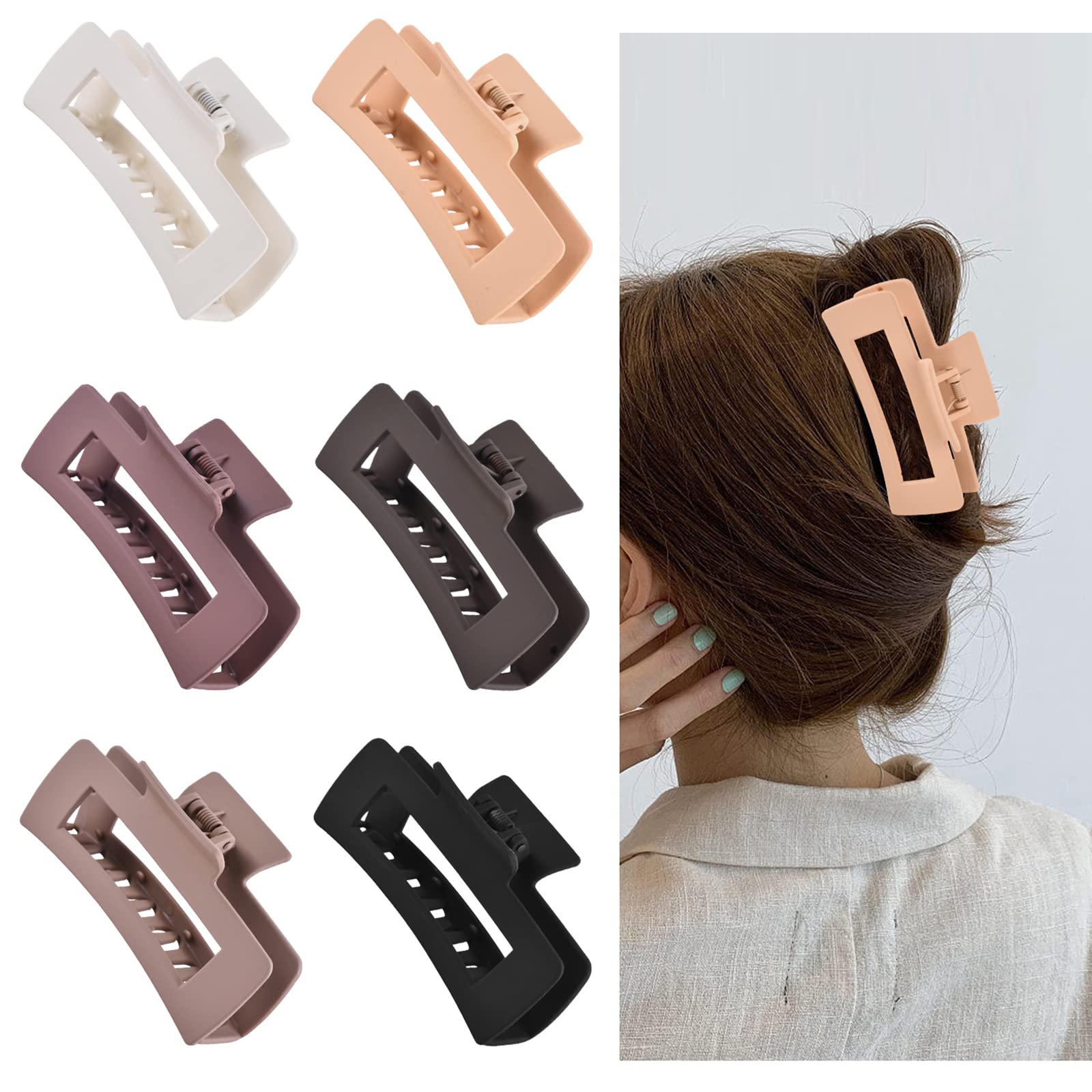 12 Pcs Rectangle Clips, Accessories for Women and Girls, Including 6 Pcs 4 Inch Large Clips for Thick Hair and 6 Pcs 2 inch Small Clips for Thin Hair (Neutral)