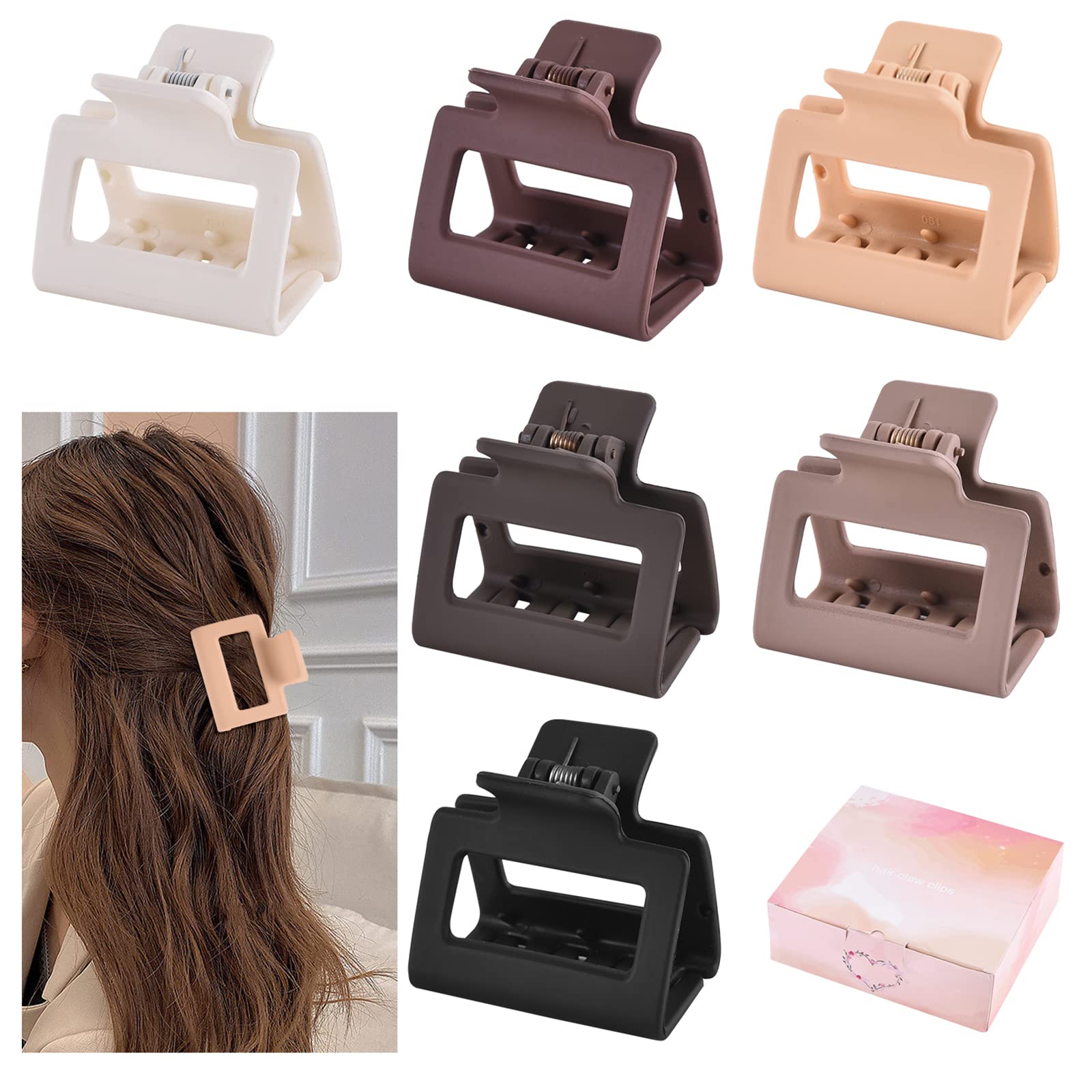 12 Pcs Rectangle Clips, Accessories for Women and Girls, Including 6 Pcs 4 Inch Large Clips for Thick Hair and 6 Pcs 2 inch Small Clips for Thin Hair (Neutral)