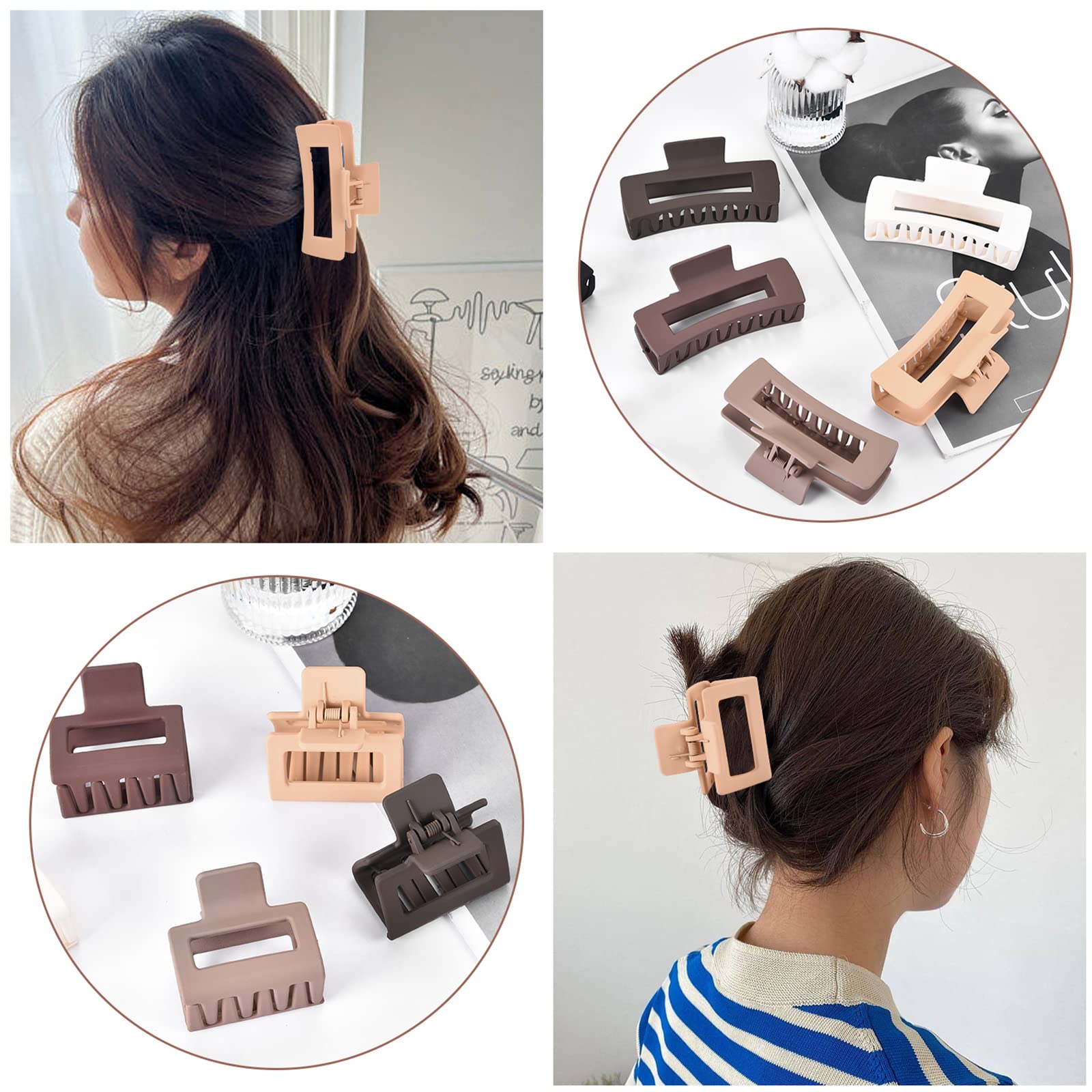 12 Pcs Rectangle Clips, Accessories for Women and Girls, Including 6 Pcs 4 Inch Large Clips for Thick Hair and 6 Pcs 2 inch Small Clips for Thin Hair (Neutral)