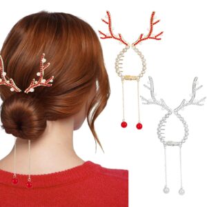 hapdoo 2pcs christmas reindeer ponytail bun holder, metal banana clips hair strong hold decorative hair claw clips for high ponytail, xmas hair jaw clips barrettes styling accessories for women girls