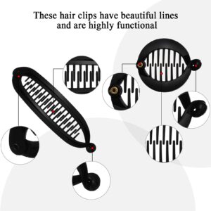 9 Pieces French Banana Clip Hair Comb Fishtail Hair Clip Comb and Round Banana Clip Flexible Ponytail Holder Interlocking Hair Styling Accessories for Women (Black)