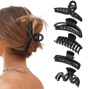 5pcs large claw hair clips for thick hair big banana hair clips for women nonslip strong hold hair claw clip (matte black)