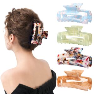 magicsky 4pcs hair claw clips, acrylic banana barrettes, celluloid french butterfly jaw, tortoise grip pin-leopard print stylish accessories for women girls, long motley