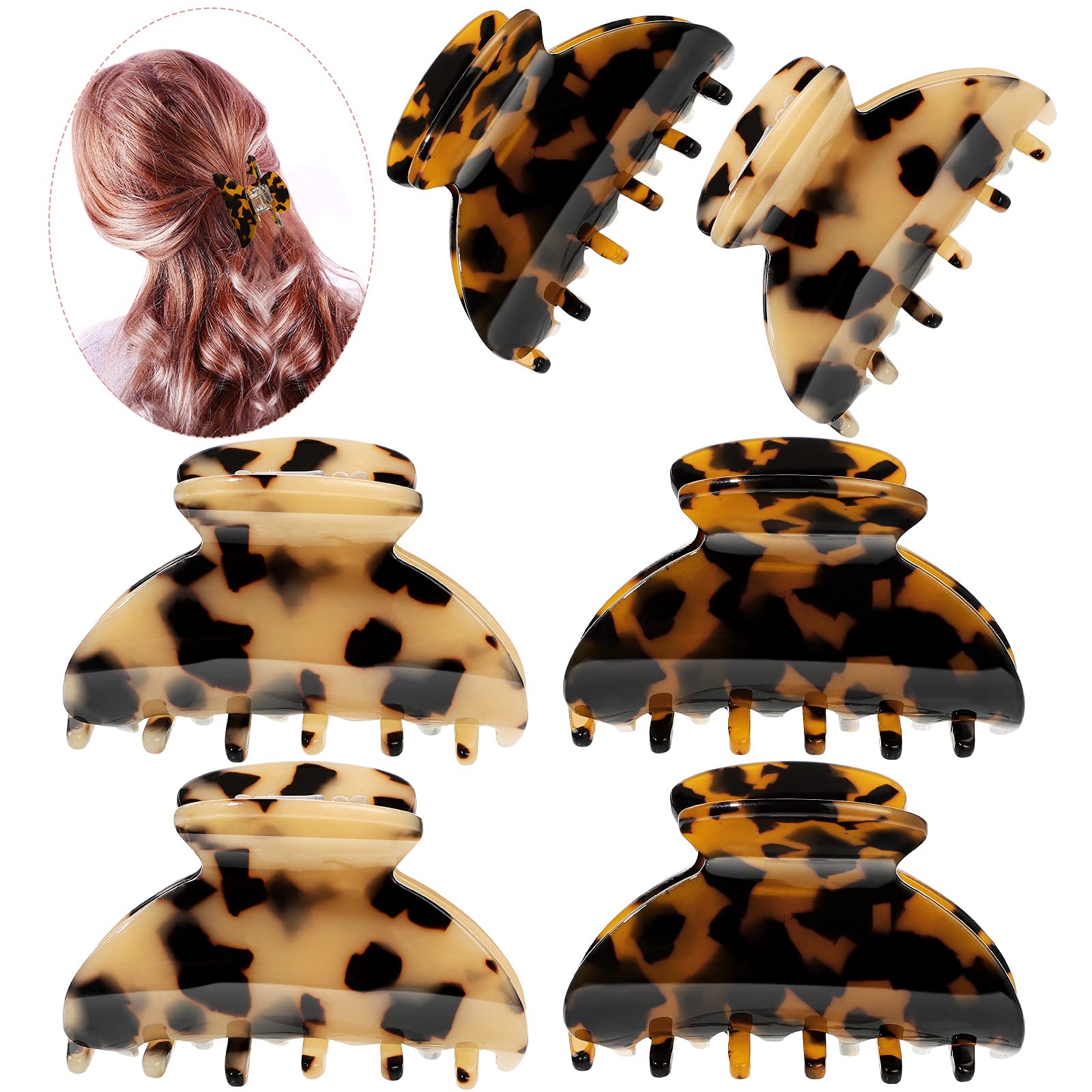 6 Pieces Medium Hair Claw Clips for Thin Hair 2.6 Inch Tortoise Shell Hair Clip Banana Clips Jaw Clips French Style Barrettes hair Clip Accessories for Women Girls(Vivid Patterns)