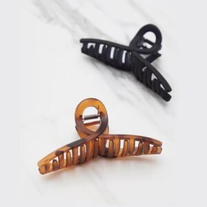 Kitsch Large Hair Clips for Women - Jumbo Loop Hair Claw Clips for Thick Hair | Big Hair Clip & Claw Clip for Teen Girls | Stylish Banana Clip | Hair Styling Accessories (2pc Tortoise&Black)