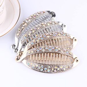 4 Pcs Faux Crystal Banana Hair Clip Banana Ponytail Holder Clip Rhinestone Banana Hair Barrettes Clincher Banana Combs for Women Grils