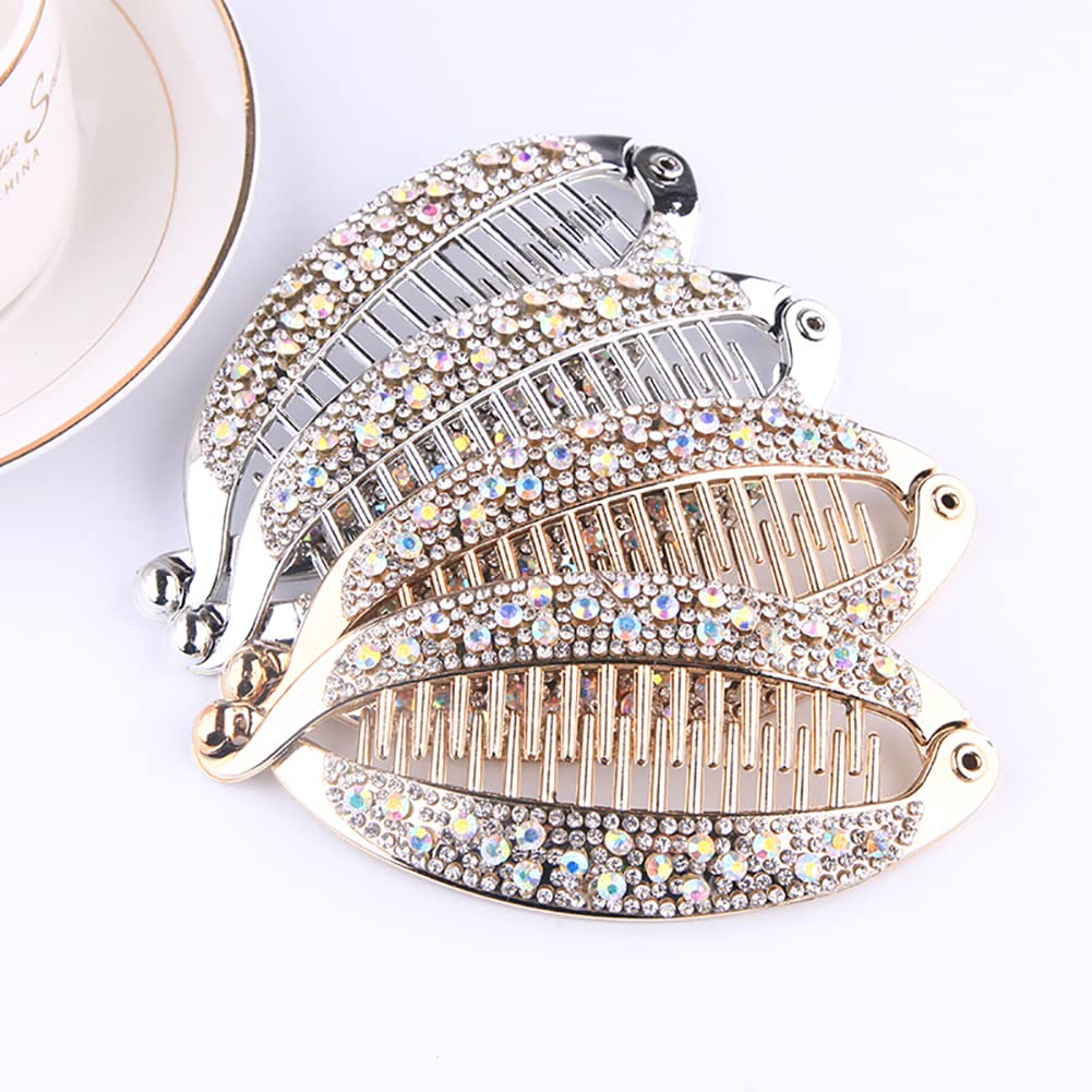 4 Pcs Faux Crystal Banana Hair Clip Banana Ponytail Holder Clip Rhinestone Banana Hair Barrettes Clincher Banana Combs for Women Grils