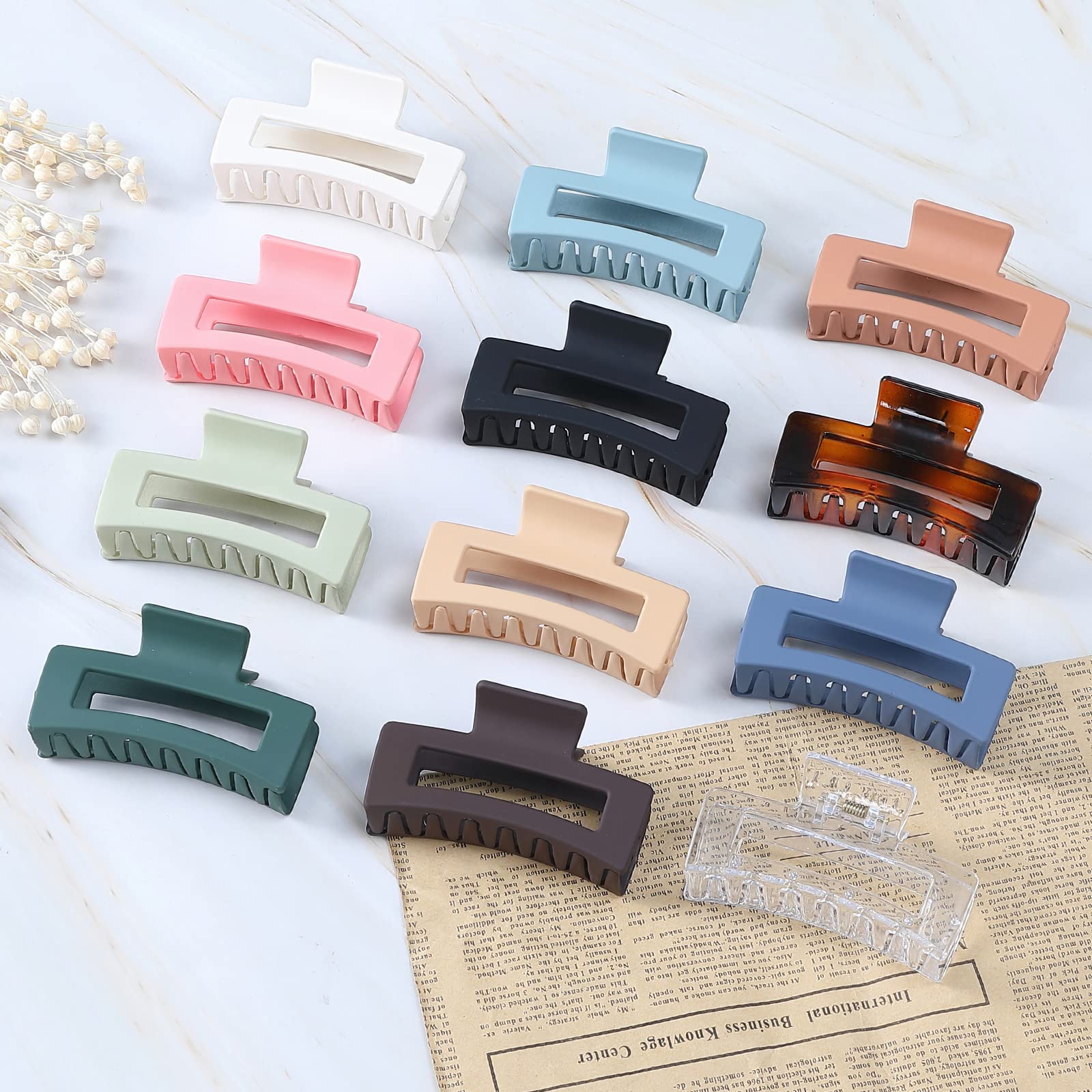 Sisiaipu 3.5 Inch Medium Hair Claw Clips 12 Pcs Square Claw Clips for Thick and Thin Hair Rectangular Rectangle Hair Clips Jaw Clips Bulk Hair Accessories for women and Girls - Basic