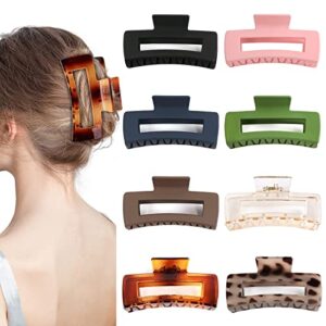 8 pcs 4.13 inch large claw clips for thick hair - big matte square hair clips, strong hold rectangle styling accessories, christmas gifts