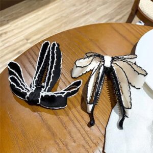 2 PCS Ribbon Bow Banana Clip Vertical Ponytail Claw Clip Korean Style Bowknot Ponytail Claw for Women Girls Banana Barrette Claw Hairpin Sweet Ponytail Holder Hair Accessories