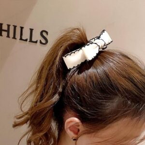 2 PCS Ribbon Bow Banana Clip Vertical Ponytail Claw Clip Korean Style Bowknot Ponytail Claw for Women Girls Banana Barrette Claw Hairpin Sweet Ponytail Holder Hair Accessories