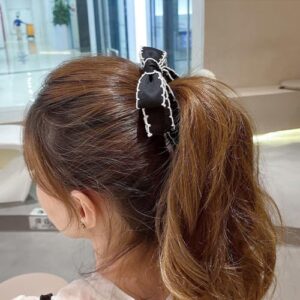 2 PCS Ribbon Bow Banana Clip Vertical Ponytail Claw Clip Korean Style Bowknot Ponytail Claw for Women Girls Banana Barrette Claw Hairpin Sweet Ponytail Holder Hair Accessories