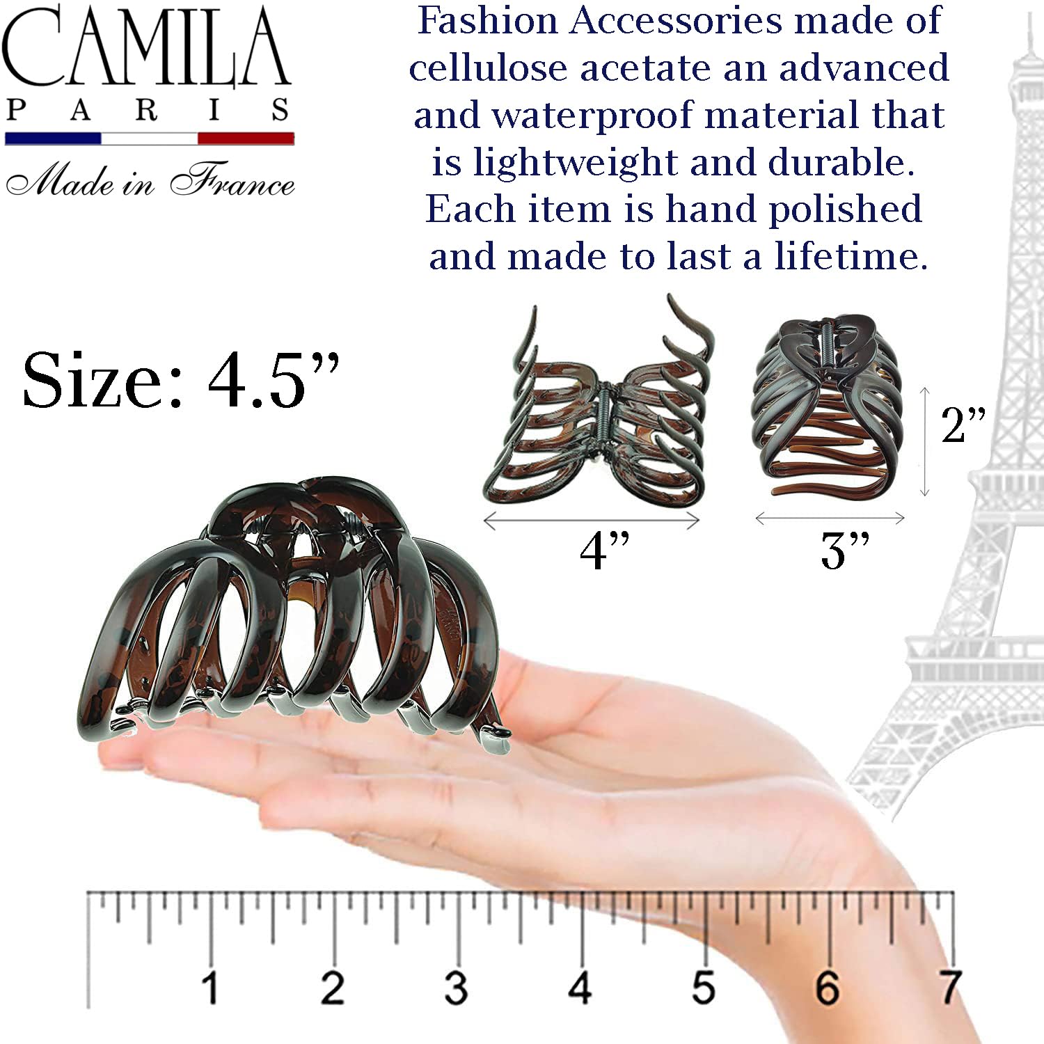 Camila Paris AD718 Octopus French Hair Clips for Women Thick Hair, Large Hair Clips for Thick Hair for Curly Wavy Long Hair, Strong No-Slip Grip Hair Claw Clip Big Hair Clips for Women. Made in France