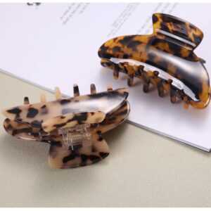 2 Pack Big Hair Claw Clips Tortoise Shell Nonslip Large Claw Clip For Women Celluloid Leopard Print Jaw Clips For Thick Hair