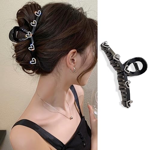 Valentine Heart Hair Clips Large Hair Claw Clip for Thick Hair for Women Girls Hair Styling French Hair Barrette Heart Charms Rhinestone Non-Slip Hair Accessories Hairpin Large Banana Clips 1Pcs