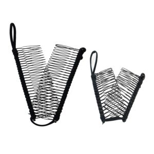 getagota 2 pieces banana clips comb hair for thick hair for women adjustable stretch ponytail holder accessory double combs thick curly heavy hair grip styling maker tool clip clincher for girls and womens (black_2p)