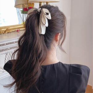 4 Pcs Bow Banana Hair Clips Ribbon Vertical Ponytail Claw Clips Bowknot Banana Hairpins Ponytail Holder Hair Barrette Accessories for Women Girls