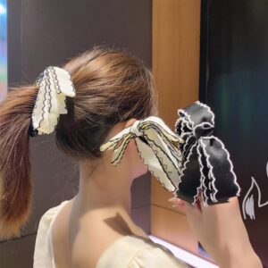 4 Pcs Bow Banana Hair Clips Ribbon Vertical Ponytail Claw Clips Bowknot Banana Hairpins Ponytail Holder Hair Barrette Accessories for Women Girls