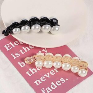 Leadigol 2PCS Pearl Hair Clip,Elegant Banana Hair Clip Plastic Banana Clip Pearl Barrettes Pearl Ponytail Hair Clip for Women