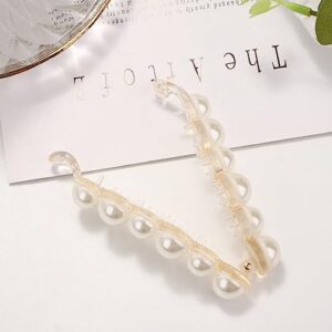 Leadigol 2PCS Pearl Hair Clip,Elegant Banana Hair Clip Plastic Banana Clip Pearl Barrettes Pearl Ponytail Hair Clip for Women