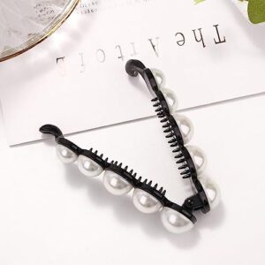 Leadigol 2PCS Pearl Hair Clip,Elegant Banana Hair Clip Plastic Banana Clip Pearl Barrettes Pearl Ponytail Hair Clip for Women