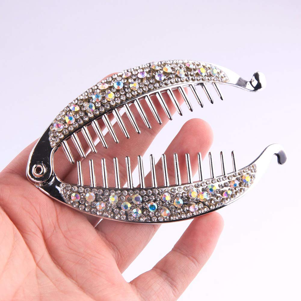 UUYYEO 4 Pcs Shining Rhinestone Banana Hair Clip Hair Claw Grip Fishtail Clip Comb Headdress