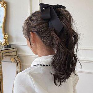 Bowknot Banana Clip, Satin Ribbon Bow Hair Claw Clips Hairpin, Sweet Cute Vertical Ponytail Holder Hair Barrettes Clamps for Women Girls(black)