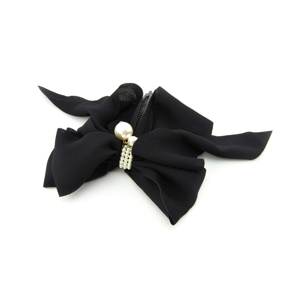 Meilliwish Cloth Pearl Beautiful Banana Hair Clip for Women (H77)(Black)